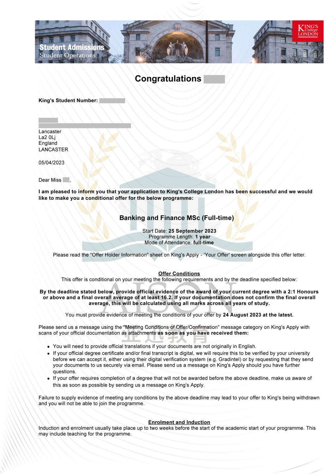 签约留学机构不靠谱？来Aison喜获KCL、曼大Offer – Aison留学